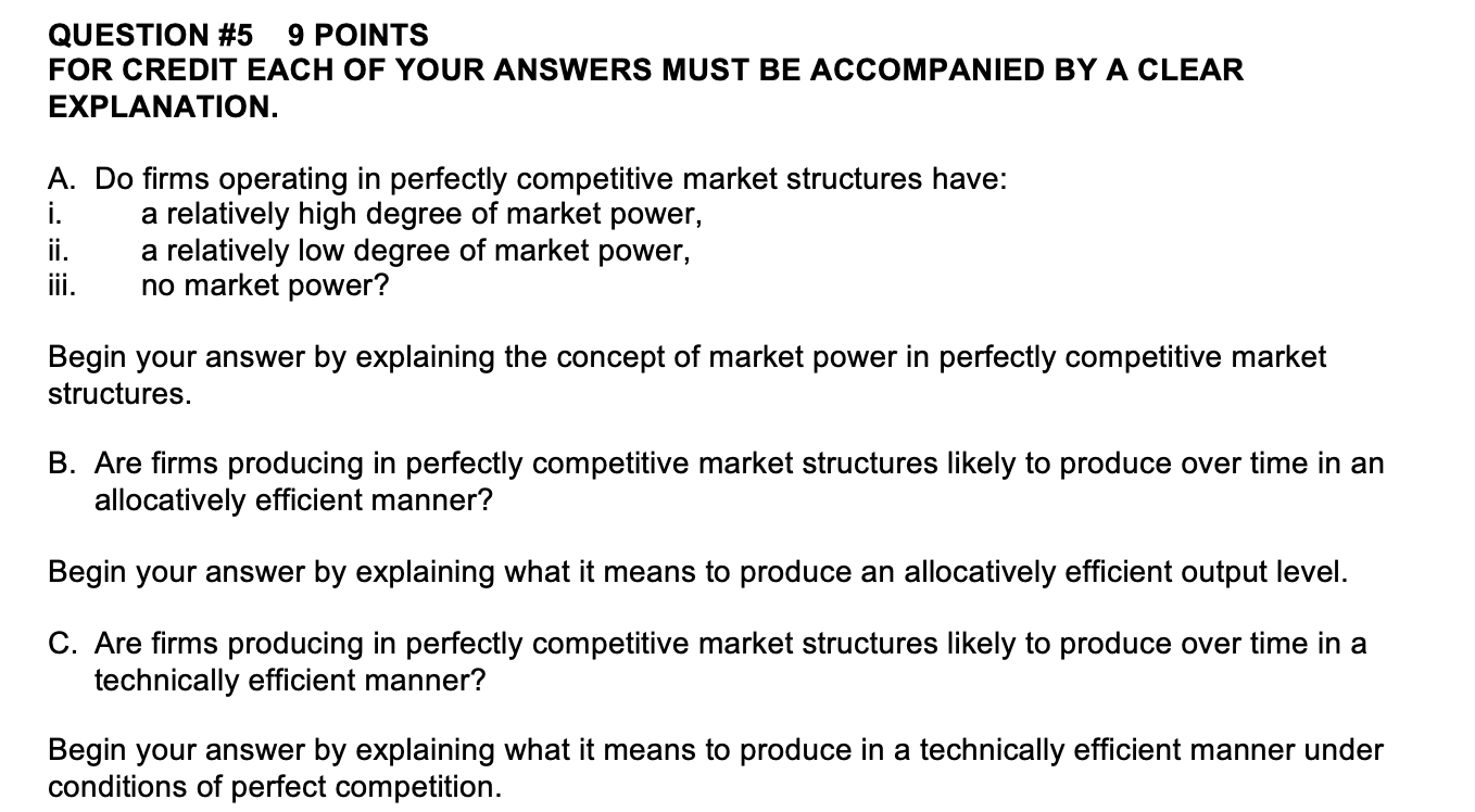 Solved QUESTION \#5 9 POINTS FOR CREDIT EACH OF YOUR ANSWERS | Chegg.com