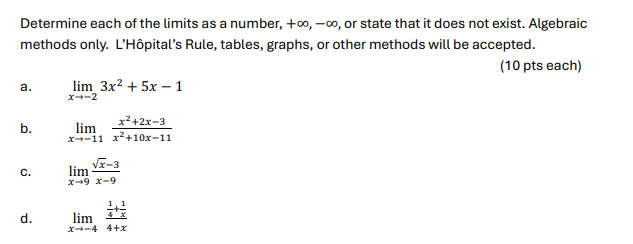 Solved Determine each of the limits as a number, +∞,-∞, ﻿or | Chegg.com