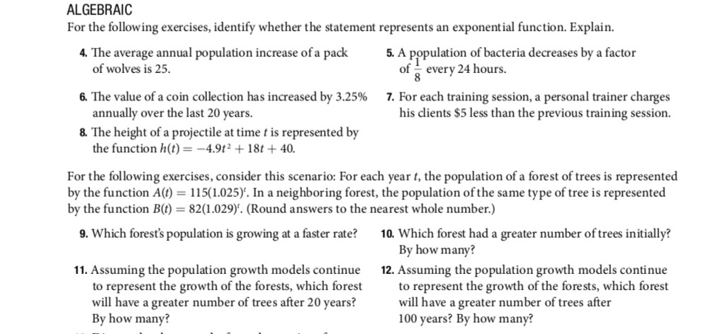 Solved ALGEBRAIC For the following exercises, identify | Chegg.com
