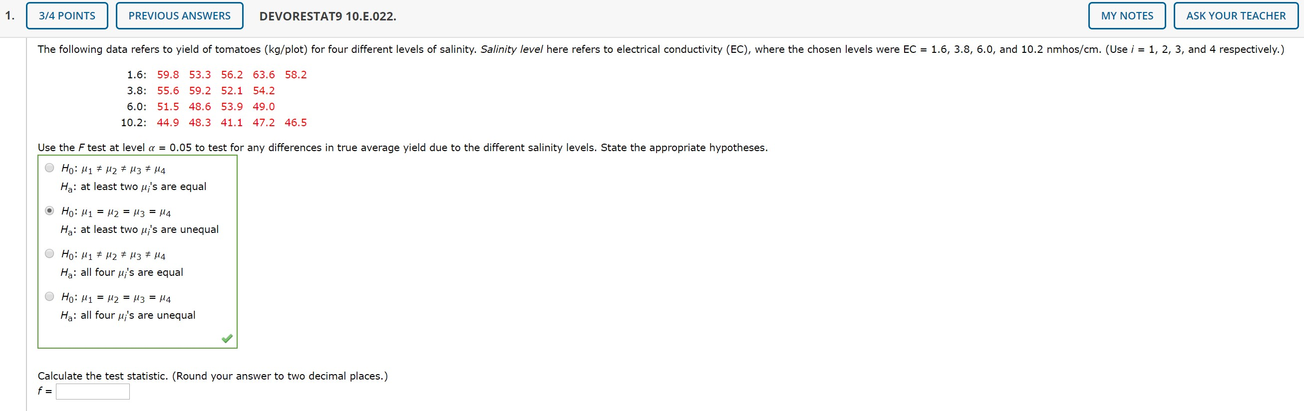 Solved 1. 3/4 POINTS PREVIOUS ANSWERS | DEVORESTAT9 | Chegg.com