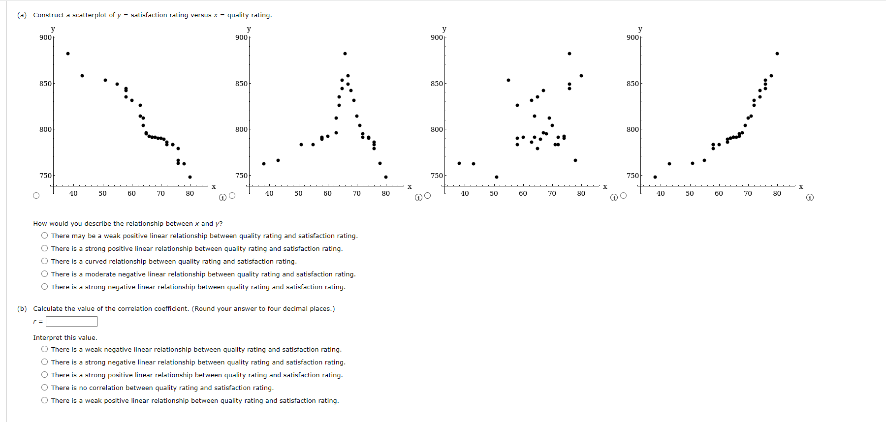 (a) Construct a scatterplot of y = satisfaction | Chegg.com