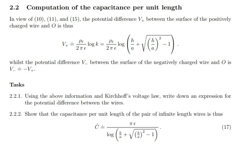 Solved 2 The capacitance of two parallel wires 2.1 Replacing | Chegg.com