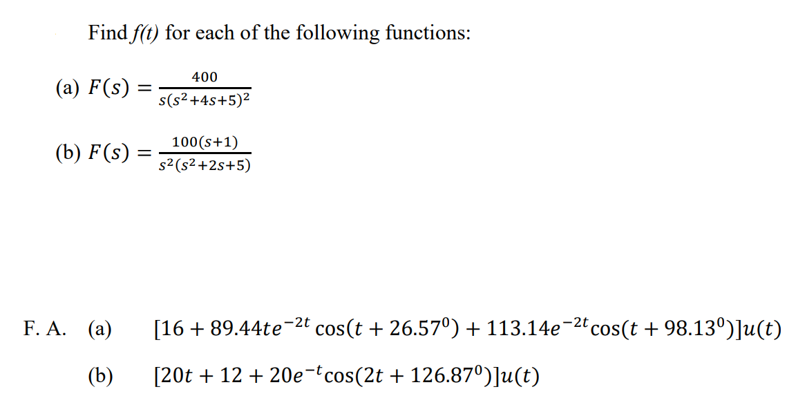 Solved F.A. are the expected final answers. Please show all | Chegg.com