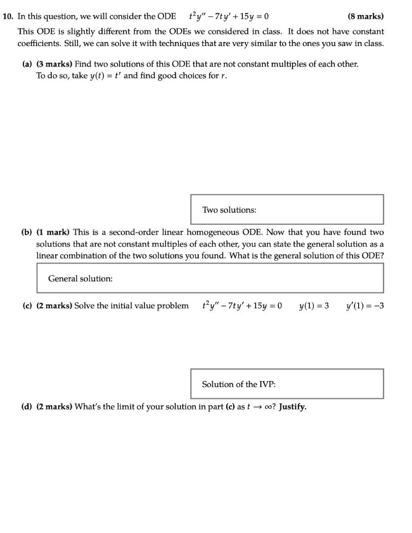 Solved 10. In this question, we will consider the ODE ty” – | Chegg.com
