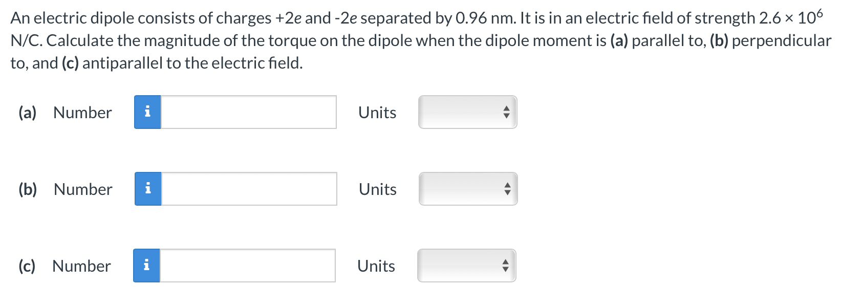 Solved An electric dipole consists of charges +2e and −2e | Chegg.com