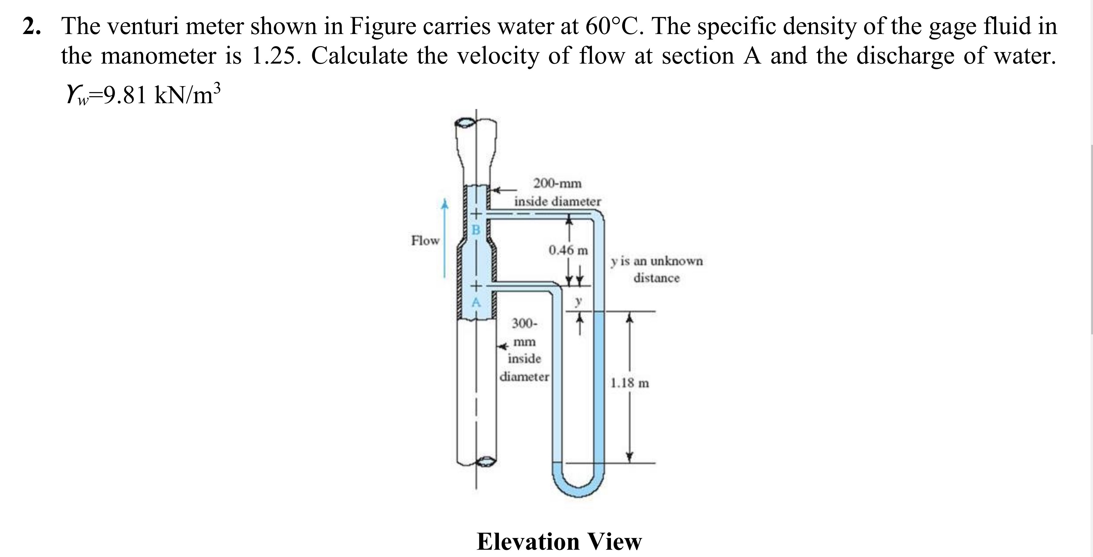 Solved 2. The venturi meter shown in Figure carries water at | Chegg.com