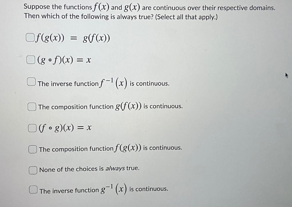 Solved Suppose the functions f(x) and g(x) are continuous | Chegg.com