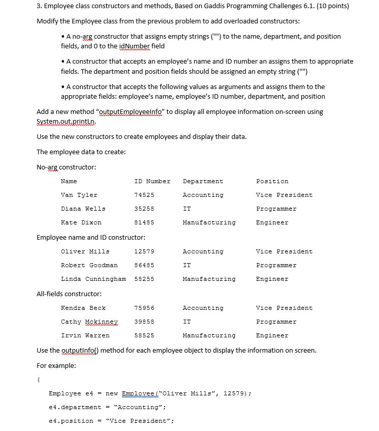 Solved // Later in the program // Display info for | Chegg.com
