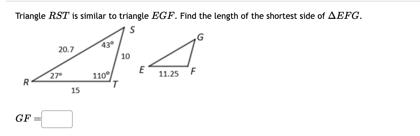 Solved Triangle Rst Is Similar To Triangle Egf Find The