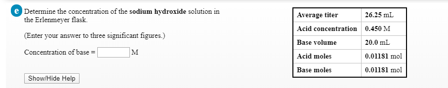 Solved e Determine the concentration of the sodium hydroxide | Chegg.com