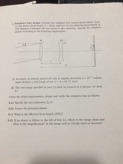 Solved 2 Telephoto lens design Consider the telephoto lens | Chegg.com
