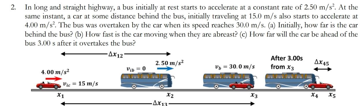 Solved 2. In long and straight highway, a bus initially at | Chegg.com