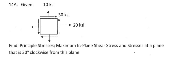 Solved 14A: Given 10 ksi 30 ksi 20 ksi Find: Principle | Chegg.com