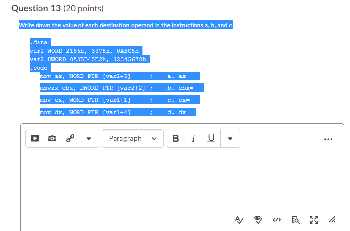 Solved Write down the value of each destination operand in | Chegg.com