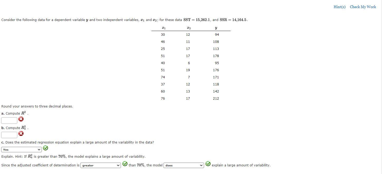 Solved Hint(s) Check My Work Consider the following data for | Chegg.com