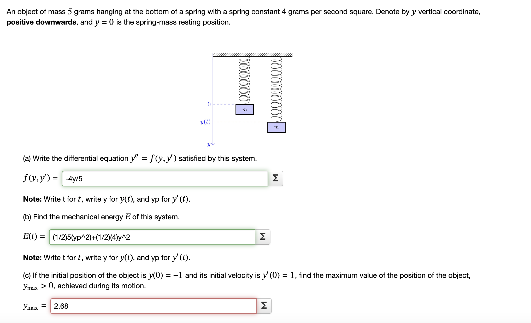 Solved An object of mass 5 ﻿grams hanging at the bottom of a | Chegg.com
