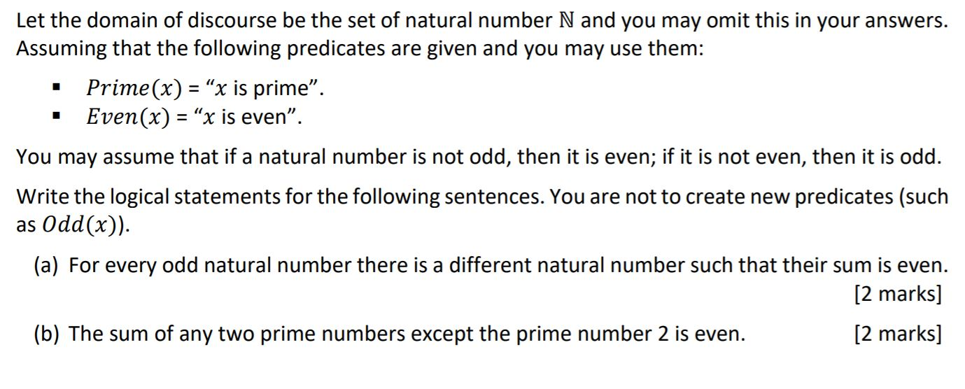 Solved Let the domain of discourse be the set of natural | Chegg.com