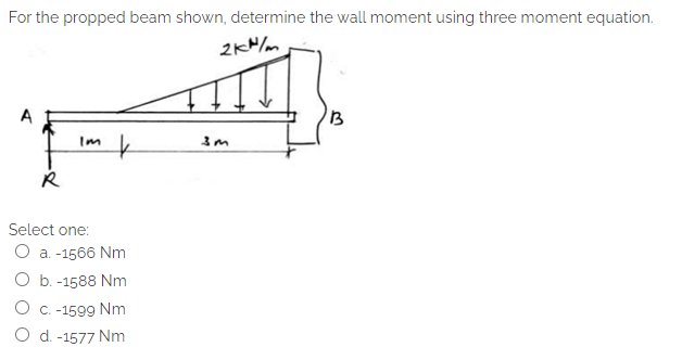 Solved For the propped beam shown, determine the wall moment | Chegg.com