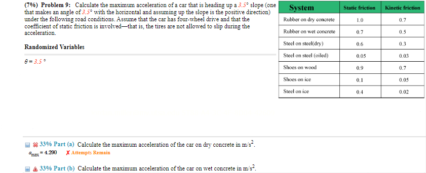 Solved (7\%) Problem 9: Calculate the maximum acceleration | Chegg.com