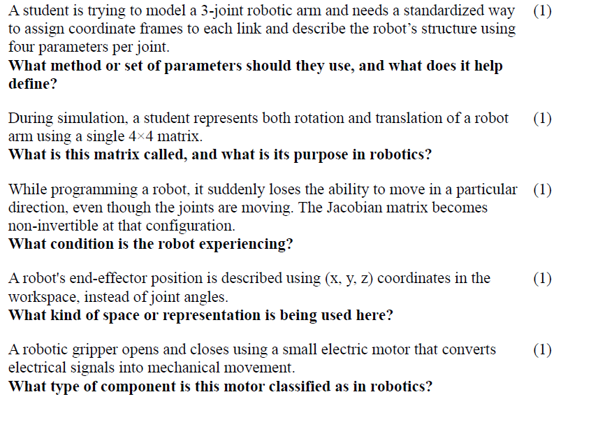 A student is trying to model a 3-joint robotic arm | Chegg.com