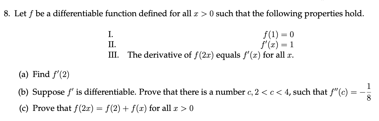 Solved 8. Let f be a differentiable function defined for all | Chegg.com
