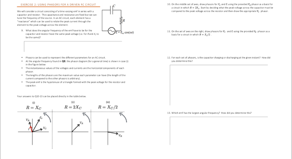 Solved EXERCISE 2: USING PHASORS FOR A DRIVEN RC CIRCUIT 10. | Chegg.com
