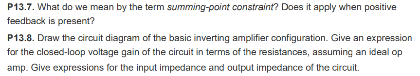 Solved P13.7. What do we mean by the term summing-point | Chegg.com