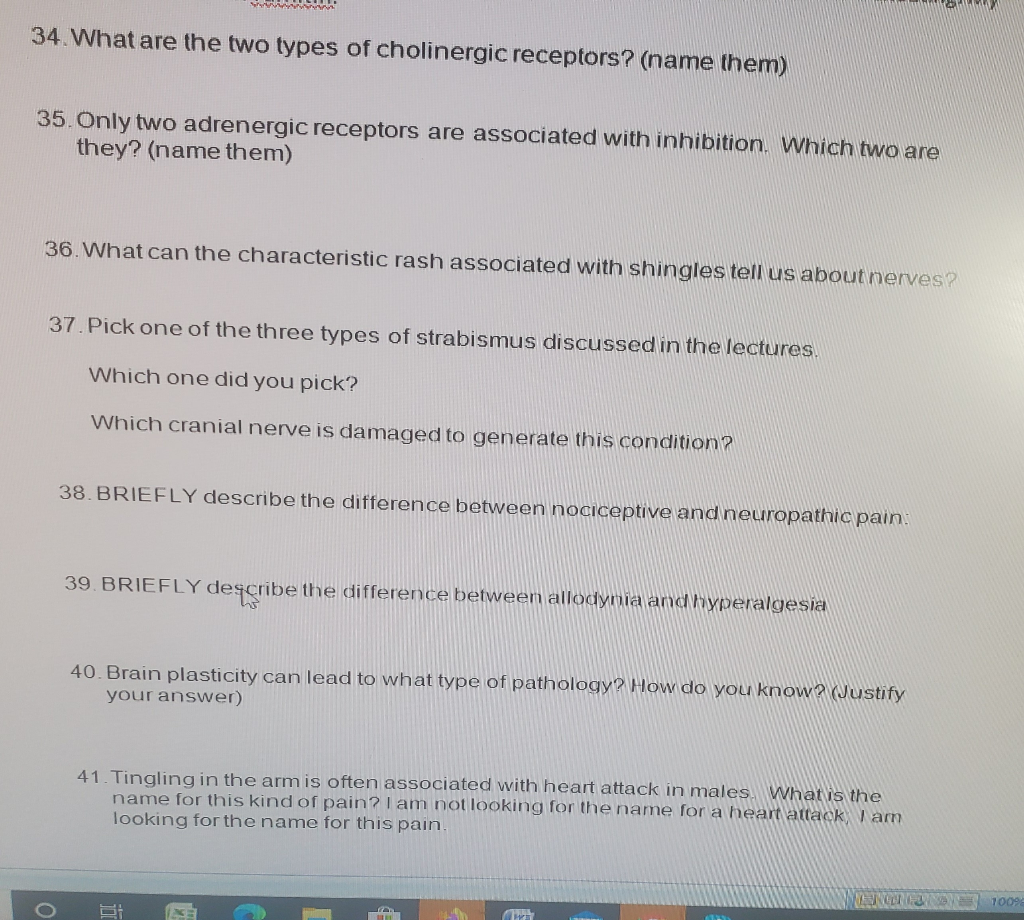 Solved W 34. What are the two types of cholinergic | Chegg.com