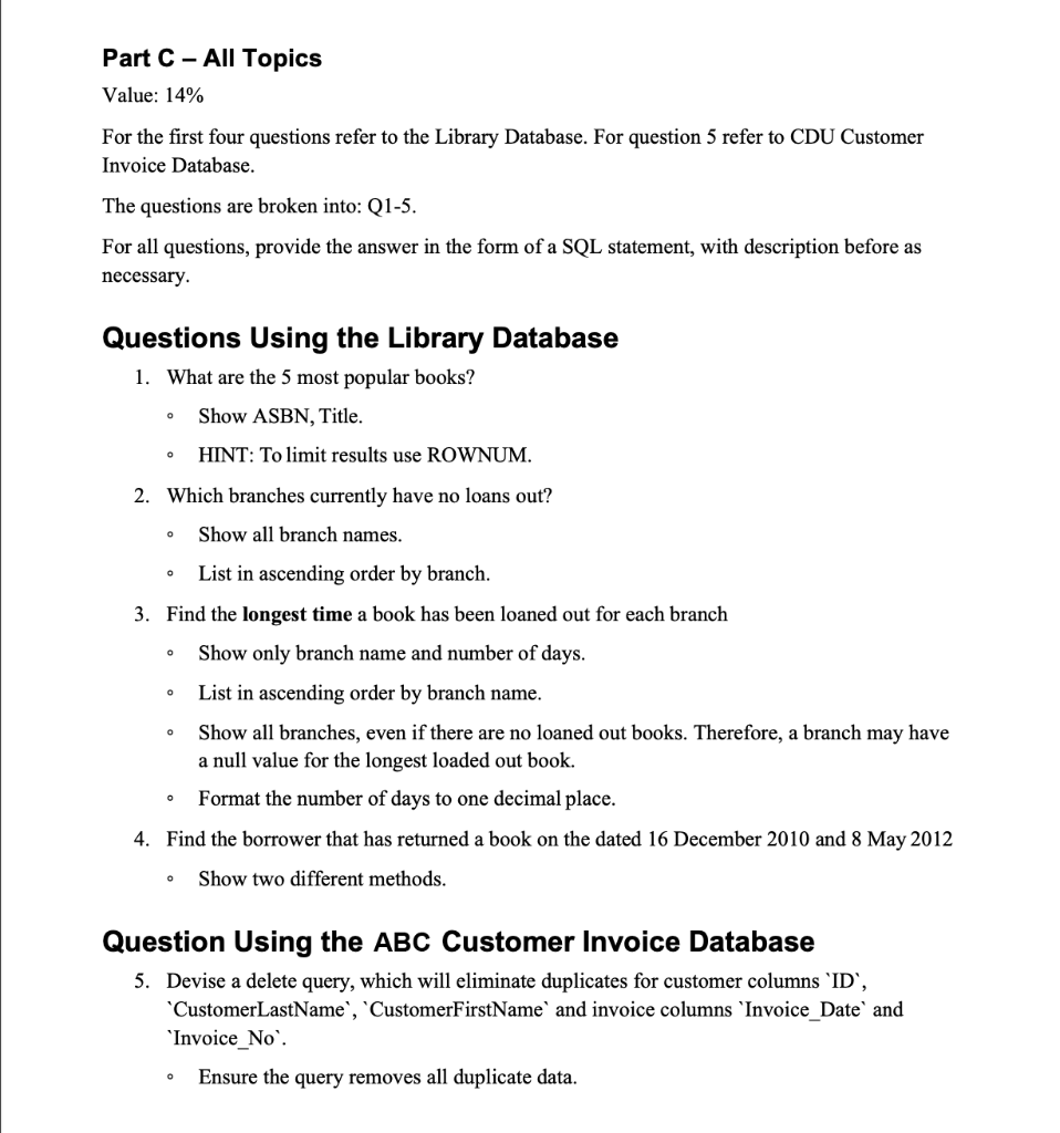 Solved Part A - Single and multiple table queries Value: 10% | Chegg.com