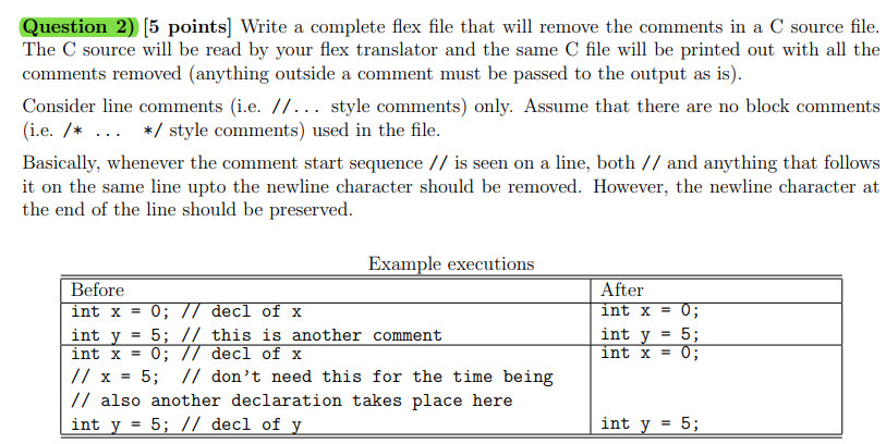 Solved Question 2) [5 points] Write a complete flex file | Chegg.com
