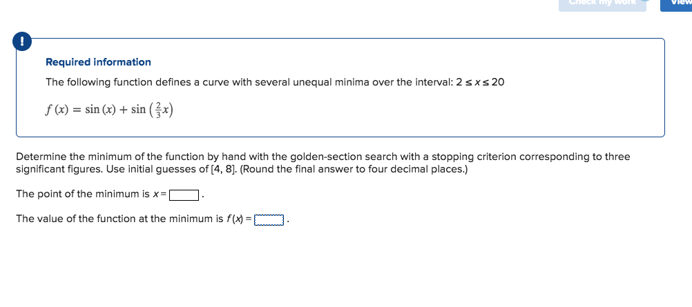 Solved 0 Required information The following function defines | Chegg.com