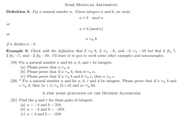 Solved SOME MODULAR ARITHMETIC Definition 8. Fit a natural | Chegg.com