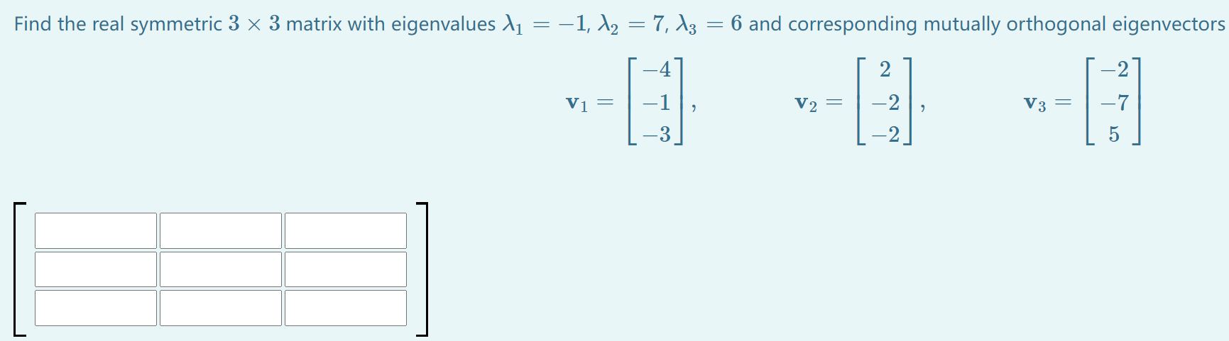 Solved Find the real symmetric 3 x 3 matrix with eigenvalues | Chegg.com