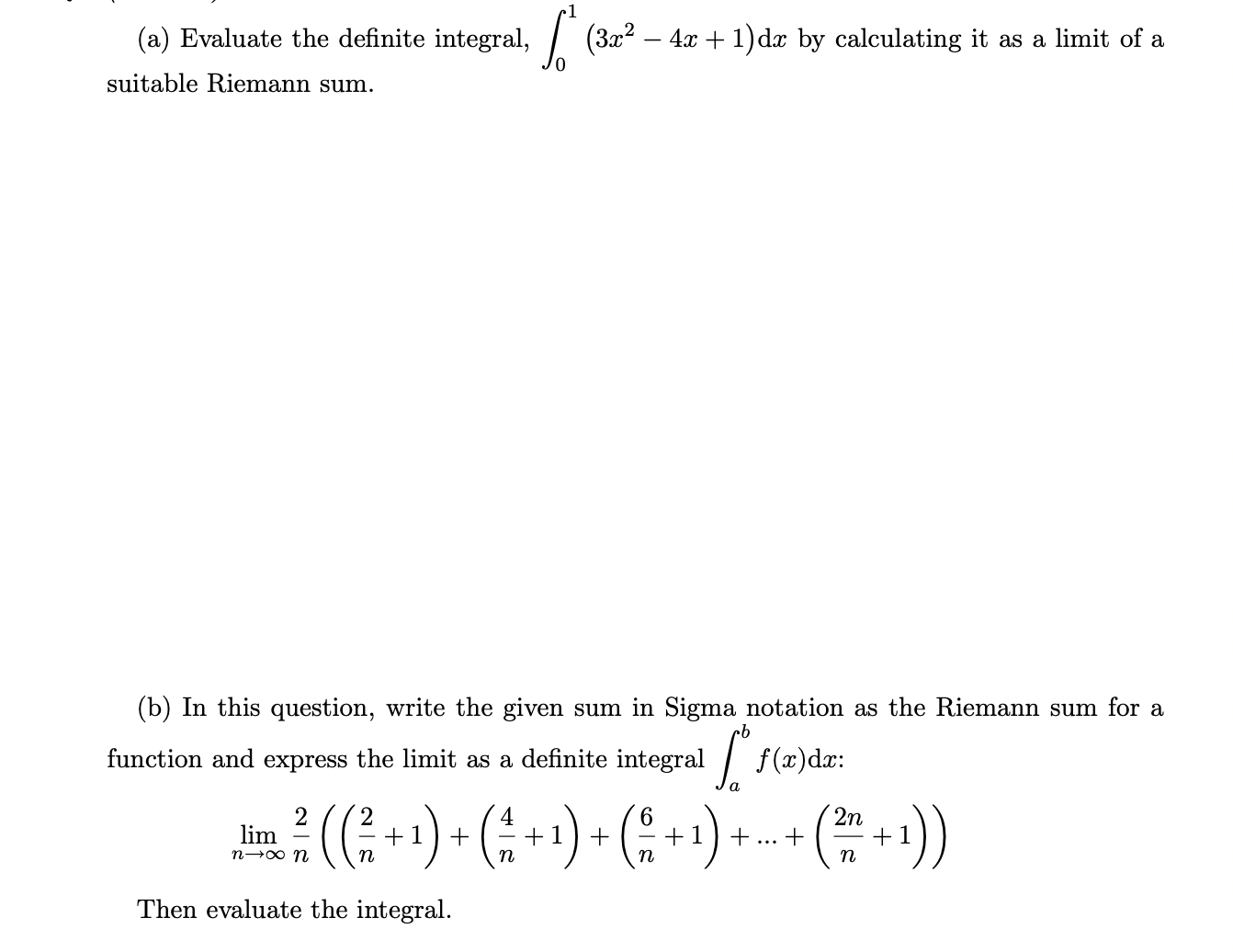 Solved (a) Evaluate the definite integral, ∫01(3x2−4x+1)dx | Chegg.com