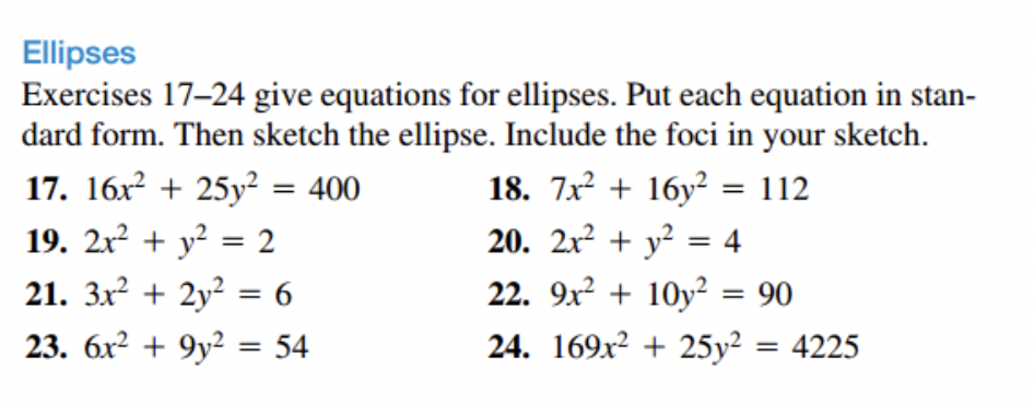 Solved Ellipses Exercises 17–24 give equations for ellipses. | Chegg.com