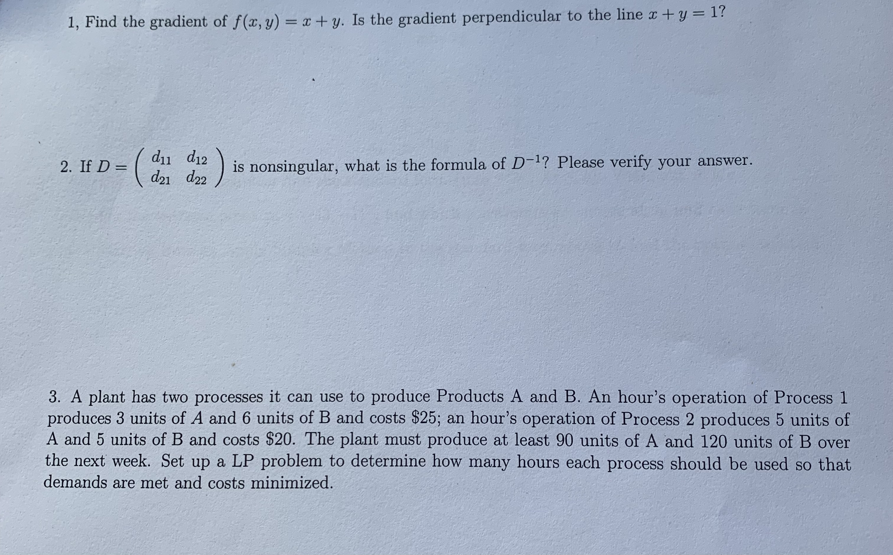 Solved 1, Find the gradient of f(x,y)=x+y. Is the gradient | Chegg.com
