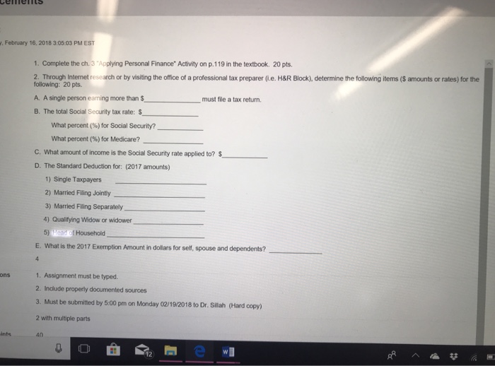 Solved February 16 2018 3 05 03 PM EST 1 Complete The Chegg