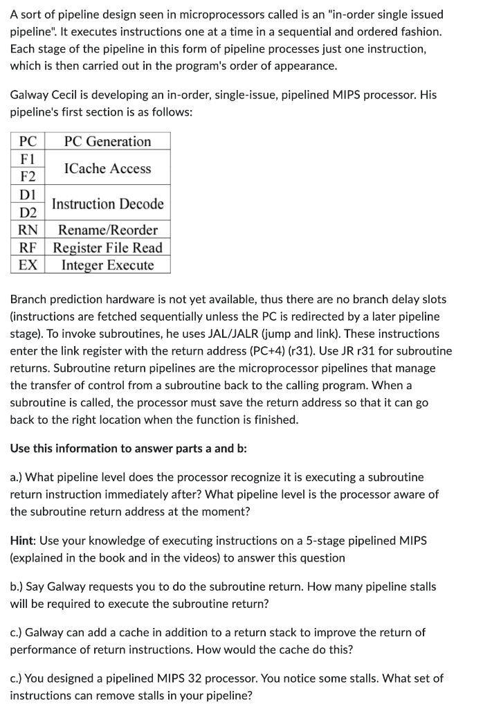 Solved A sort of pipeline design seen in microprocessors | Chegg.com