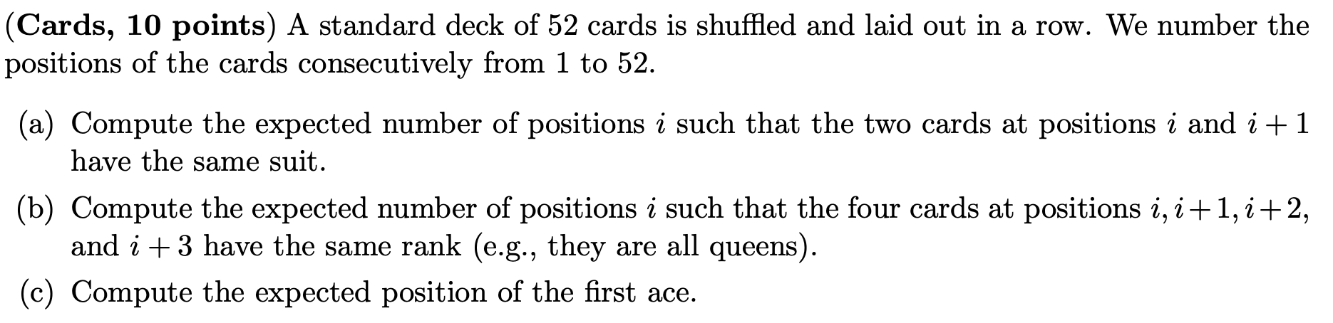 Solved (Cards, 10 points) A standard deck of 52 cards is | Chegg.com