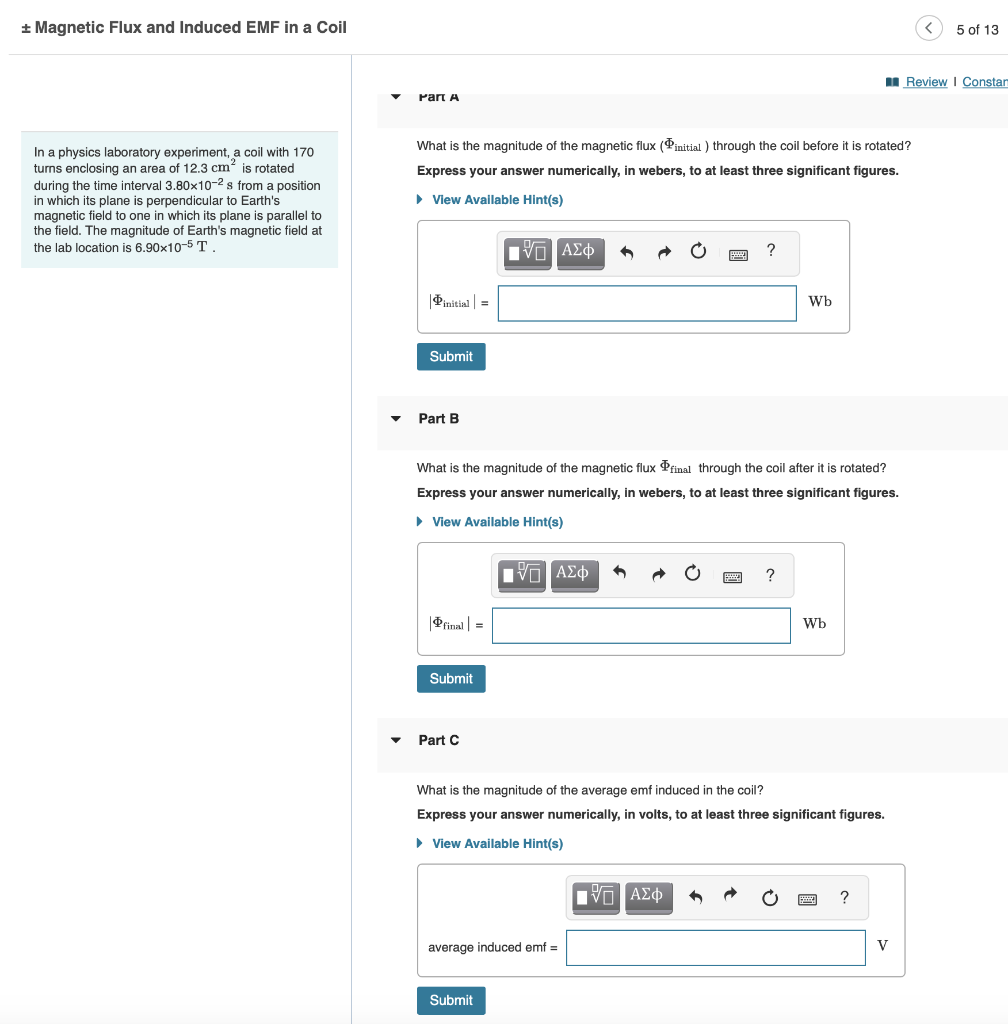 Solved + Magnetic Flux and Induced EMF in a Coil 5 of 13 | Chegg.com