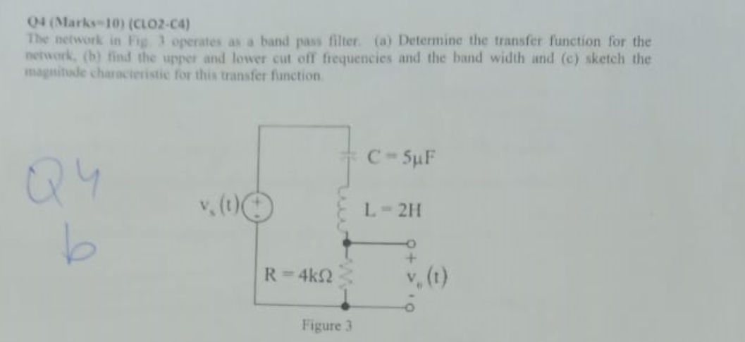 Solved Q4 Marks 10 Clo2 C4 The Network In Fig 3 Operates 