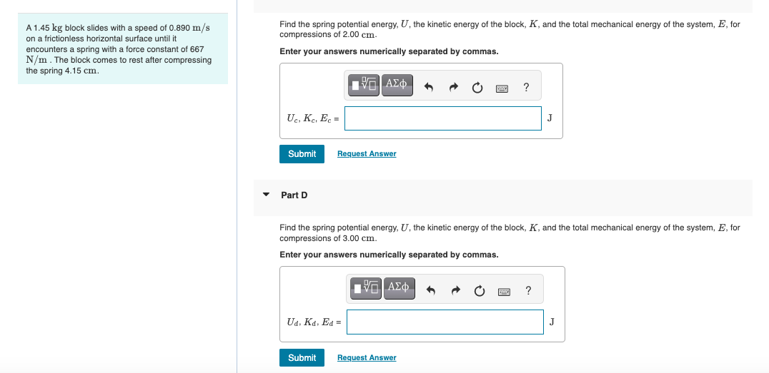 Solved A 1.45 kg block slides with a speed of 0.890 m/s on a | Chegg.com