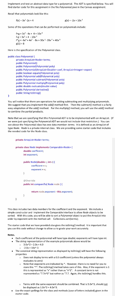 Solved Polynomial ADT with ArrayLists I don’t know too much | Chegg.com
