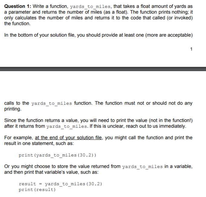 Solved Question 1: Write a function, yards_to_miles, that | Chegg.com