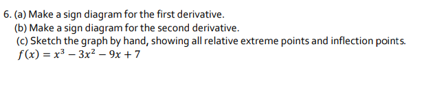 Solved 6. (a) Make a sign diagram for the first derivative. | Chegg.com
