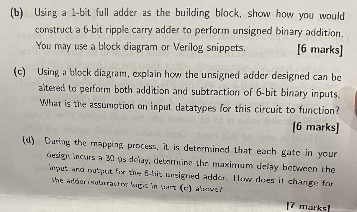 Solved (b) Using a 1-bit full adder as the building block, | Chegg.com