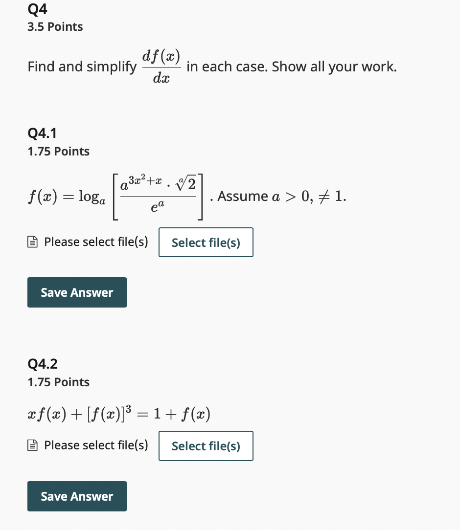 Solved Q4 3.5 Points Find and simplify dxdf(x) in each case. | Chegg.com