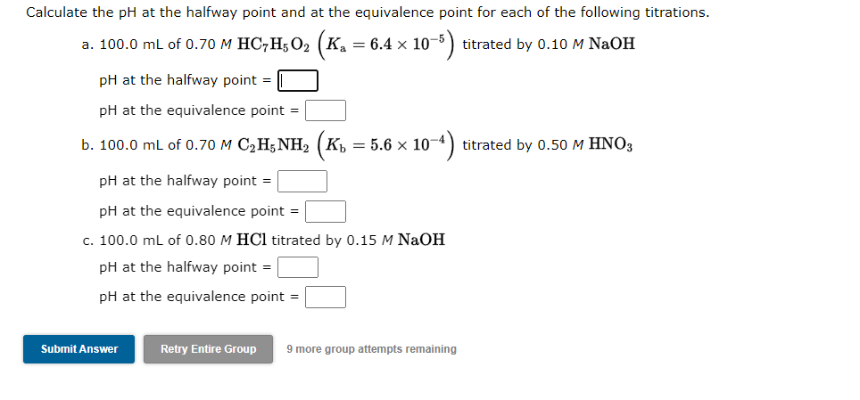 Solved Calculate the pH at the halfway point and at the | Chegg.com