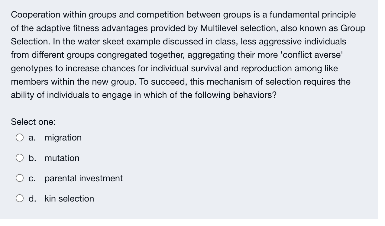 Solved Cooperation within groups and competition between | Chegg.com