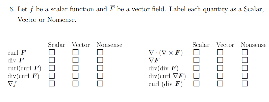 Solved 6. Let f be a scalar function and F be a vector | Chegg.com